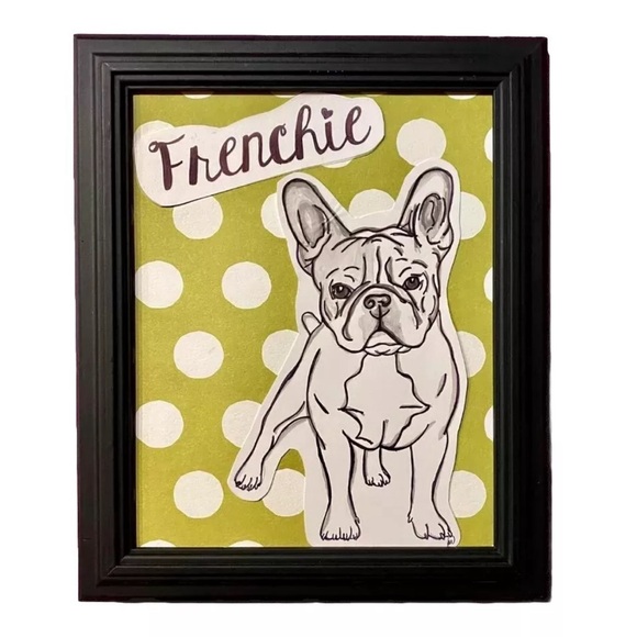 Hand Crafted | Art | Frenchie Paper Collage Art French Bulldog On Green ...